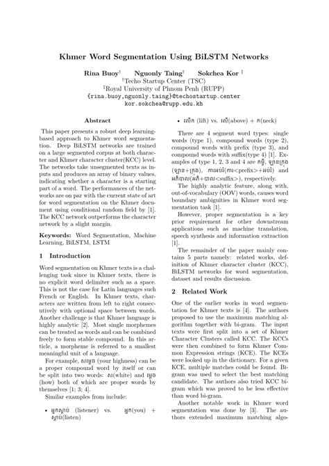 Pdf Khmer Word Segmentation Using Bilstm Networks
