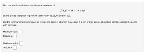 Solved Find The Absolute Minimum And Absolute Maximum Of
