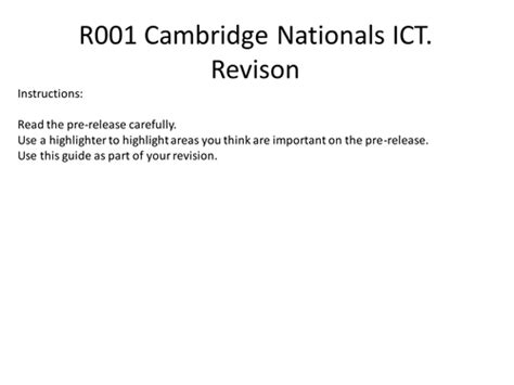 R001 Exam Revison Ict Cambridge Nationals Teaching Resources