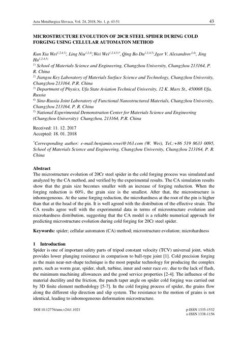 Pdf Microstructure Evolution Of 20cr Steel Spider During Cold Forging