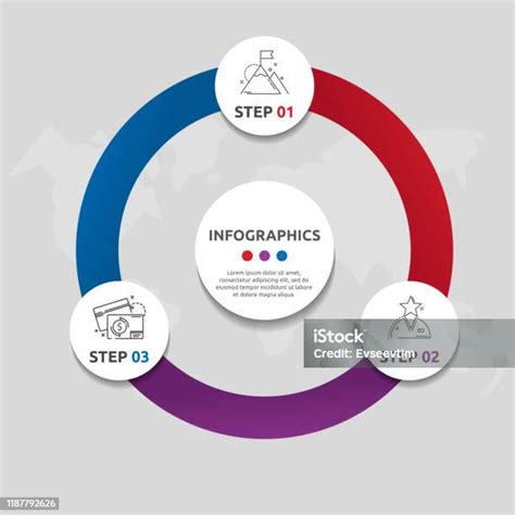 벡터 플랫 템플릿 원 인포그래픽 3 개의 원이있는 비즈니스 개념 콘텐츠 순서도 타임 라인 레벨 마케팅 프리젠 테이션 그래프