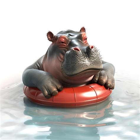 Hippopotamus Relaxing In A Pool Float Premium AI Generated Image
