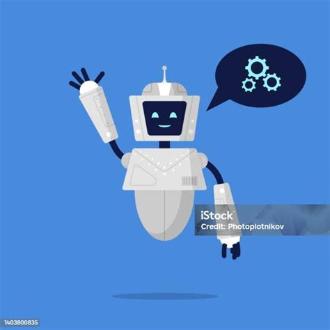 문제 해결을 돕는 웃는 로봇 챗봇 인사말 이동 스피치 버블이 있는 미래형 챗봇 마스코트 사이트에 대한 가상 비서 가상 온라인
