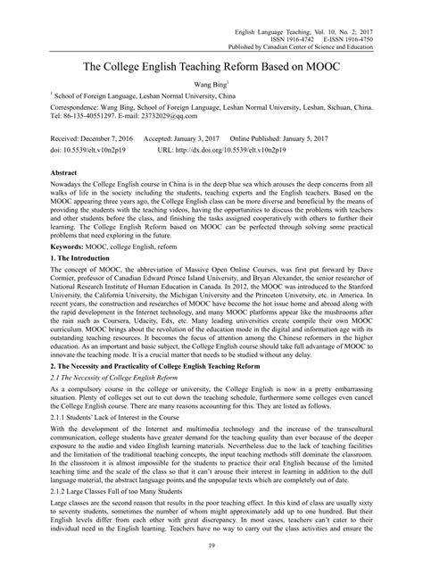 Pdf The College English Teaching Reform Based On Mooc