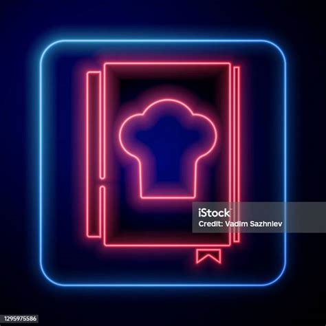 파란색 배경에 격리 된 빛나는 네온 쿡북 아이콘 요리 책 아이콘 레시피 북 포크와 칼 아이콘 칼 붙이 기호 벡터 개념에 대한 스톡 벡터 아트 및 기타 이미지 Istock