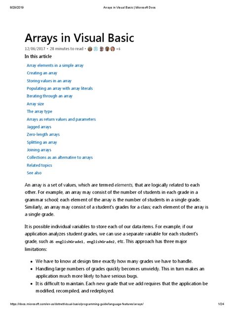 Arrays In Visual Basic Microsoft Docs Pdf Visual Basic Net Array Data Structure