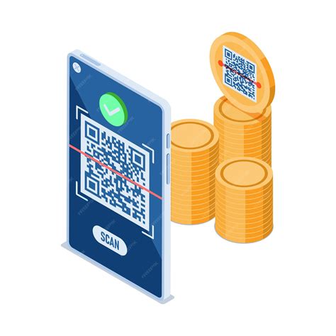 Плоский 3d Изометрические смартфон сканирование Qr кода для оплаты Концепция оплаты Qr кода