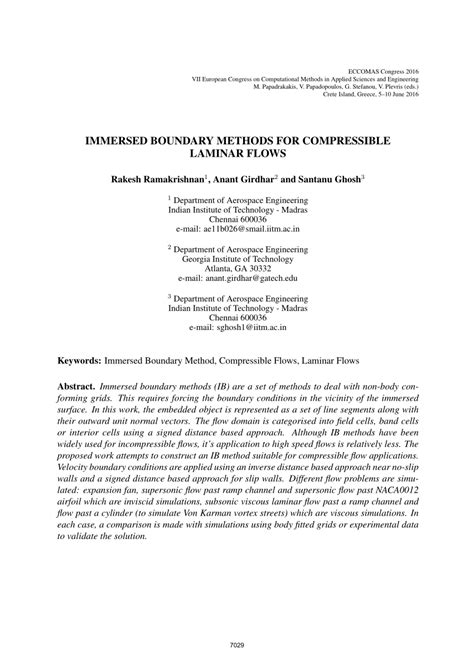 Pdf Immersed Boundary Methods For Compressible Laminar Flows
