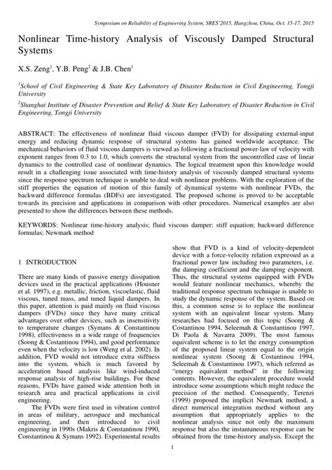 Pdf Nonlinear Time History Analysis Of Viscously Damped Structural Systems