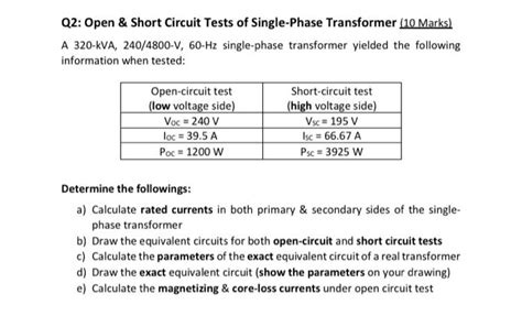 Solved Q Open Short Circuit Tests Of Single Phase Chegg