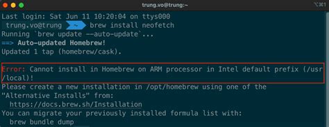 Error Cannot Install In Homebrew On Arm Processor In Intel Default Prefix Usrlocal Trung Vo