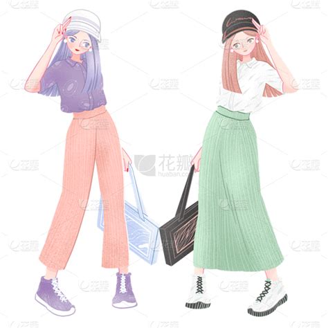 手绘 姐妹人物大尺寸贴纸2