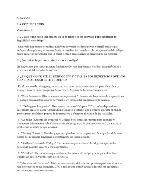 5 Preguntas De La Codificacion Pdf Programa De Computadora