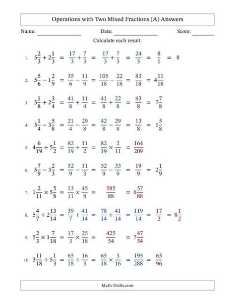 Operations With Two Mixed Fractions With Similar Denominators Mixed Fractions Results And Some