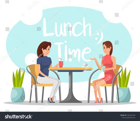 Lunch Time Isolated Two Woman Person Stock Vector Royalty Free