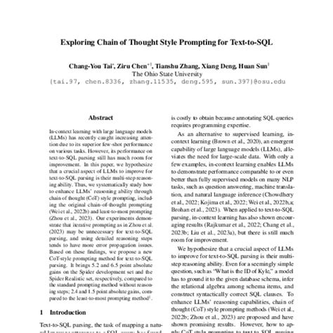 Exploring Chain Of Thought Style Prompting For Text To Sql Acl Anthology