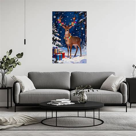 Ophelia And Co Lit Reindeer With Colorful Lights And Bell Unframed