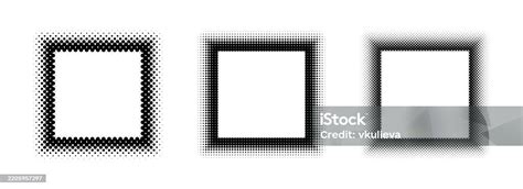 블랙 하프톤 스퀘어 프레임 세트 점선 그라데이션 테두리 모음 배너 템플릿 엠블럼 포스터 상자 복사 공간을 위한 팝 아트 만화 도트 사진 홀더 벡터 래스터화된 프레임 요소 팩
