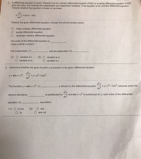 Solved A Differential Equation Is Given Classify It As An