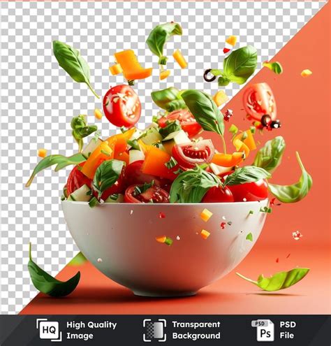 은 토마토와 함께 그에 떨어지는 신선한 채소의 투명한 배경 Psd 모형 프리미엄 Ai 생성 Psd