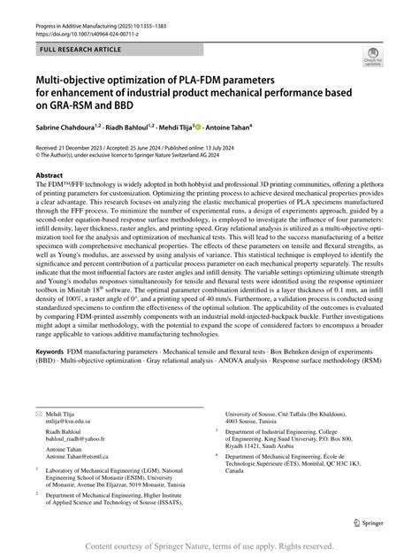 Multi Objective Optimization Of Pla Fdm Parameters For Enhancement Of Industrial Product