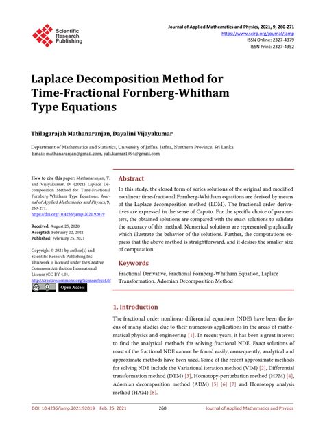 Pdf Laplace Decomposition Method For Time Fractional Fornberg Whitham Type Equations