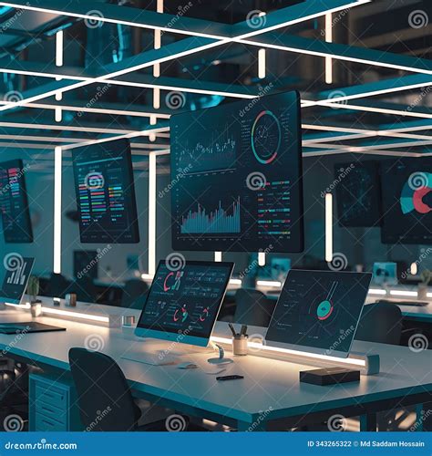 High Tech Control Room With Data Dashboards Global Analytics And Ai