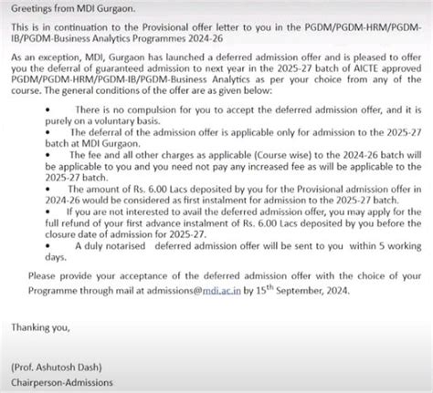 Mdi Gurgaons Deferred Admission Offer Kavya Reddy Posted On The Topic Linkedin