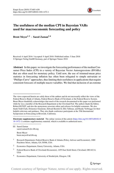 The Usefulness Of The Median Cpi In Bayesian Vars Used For Macroeconomic Forecasting And Policy
