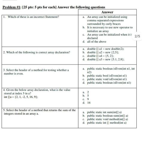 Solved Problem 1 25 Pts 5 Pts For Each Answer The