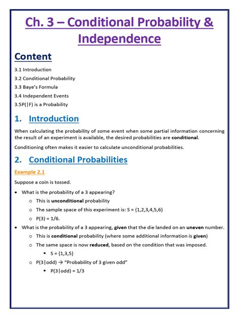 Chapter 3 Conditional Probability 0 Independence Pdf