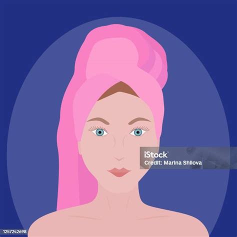 그녀의 머리에 수건을 가진 여자 메이크업없이 아름다운 소녀의 벡터 일러스트 개념에 대한 스톡 벡터 아트 및 기타 이미지 개념 건강한 생활방식 깨끗한 Istock
