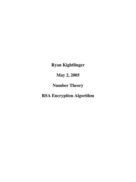 Ryan Kightlinger Number Theory Rsa Encryption Algorithm Pdf Public Key Cryptography