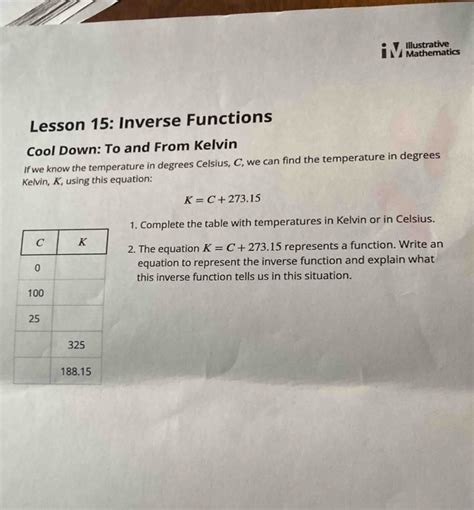 Solved Illustrative Mathematics Lesson 15 Inverse Functions Cool Down