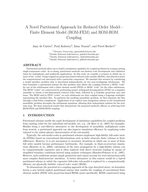 Pdf A Novel Partitioned Approach For Reduced Order Model—finite Element Model Rom Fem And