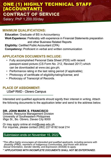 Usep Job Hiring Usep Is In Need Of One 1 Non Teaching Personnel For Obrero Campus