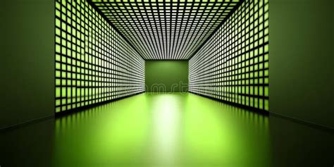 Green Matrix Code Design With Abstract Grid Lighting Pattern In Modern Minimalist Hallway Stock
