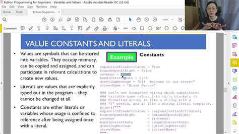 Python Programming Variables And Values T04 Value Constants And