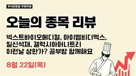오늘의종목 리뷰 넥스트바이오메디컬 아이엠비디엑스 일신석재 갤럭시아머니트리 이런날 상한가라니 공부방에서 함께해요🚀 Youtube