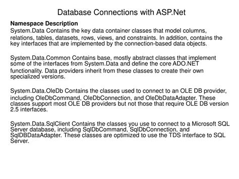 PPT Database Connections With ASP Net PowerPoint Presentation Free Download ID
