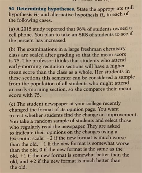 Solved 54 Determining Hypotheses State The Appropriate Nu
