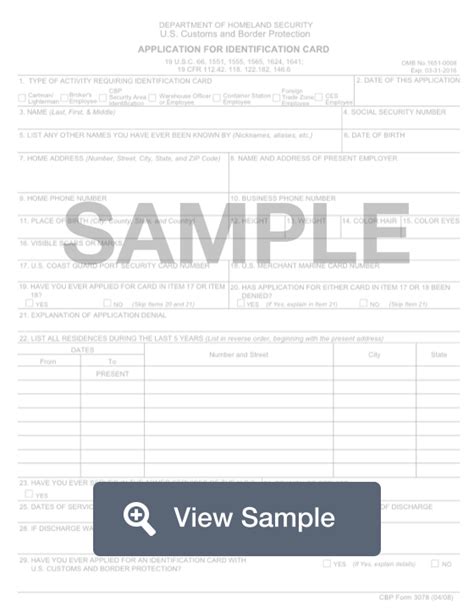 Cbp Form 3078 Application For Identification Card Formswift