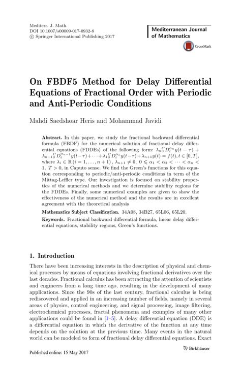 Pdf On Fbdf5 Method For Delay Differential Equations Of Fractional
