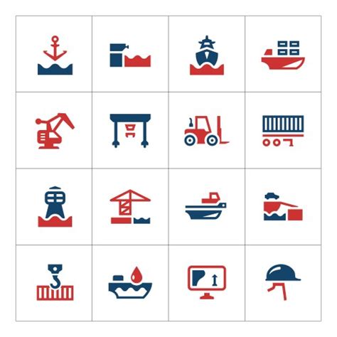 Sea Port Icons Flat Line Set Royalty Free Vector Image