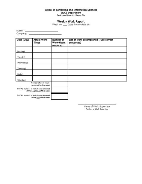Weekly Report Format Ojt Pdf