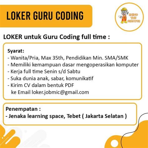 Lowongan Kerja Guru Coding Di Pt Mitra Indonesia Cerdas Jakartakerja
