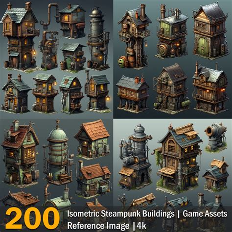 Artstation Isometric Steampunk Buildings Game Assets Reference