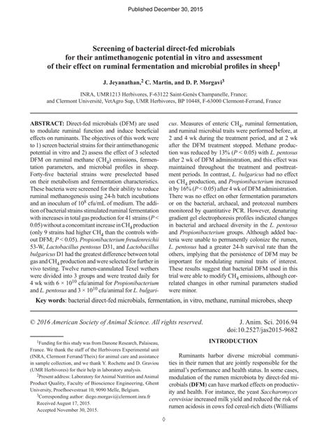 Pdf Screening Of Bacterial Direct Fed Microbials For Their Antimethanogenic Potential In Vitro