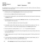 E2f21 Docx CSCI 301 Computer Science 2 Fall 2021 NAME EXAM 2