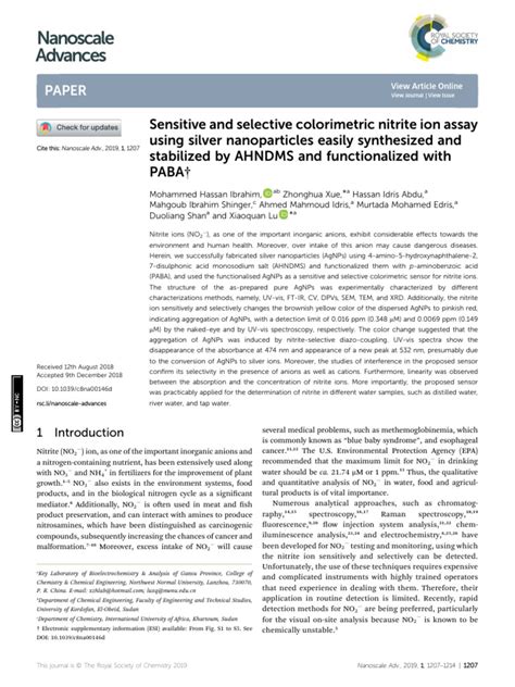 Sensitive And Selective Colorimetric Nitrite Ion Assay Nanoparticals Pdf Nitrate